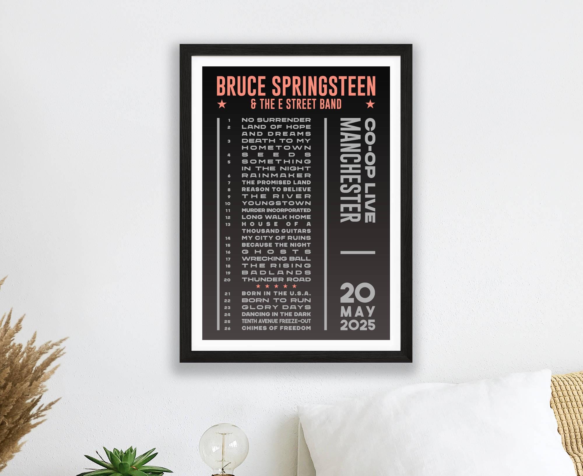Bruce Springsteen 2025, 2024 & 2023 Setlist Dark Poster Print – UK Gig ...