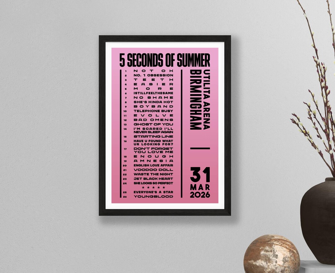 5 Seconds of Summer 2026 UK Tour Setlist Poster Print – gigs Concert ...