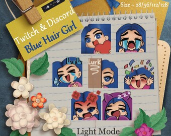 Blue Hair Girl Emotes for Twitch, Youtube Streamers or Discord Hearts ...