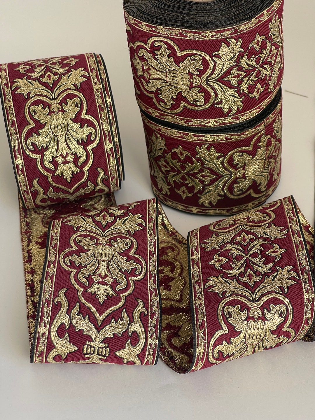 Medieval Jacquard Embroidered Braid in Burgundy and Gold, Edwardian ...