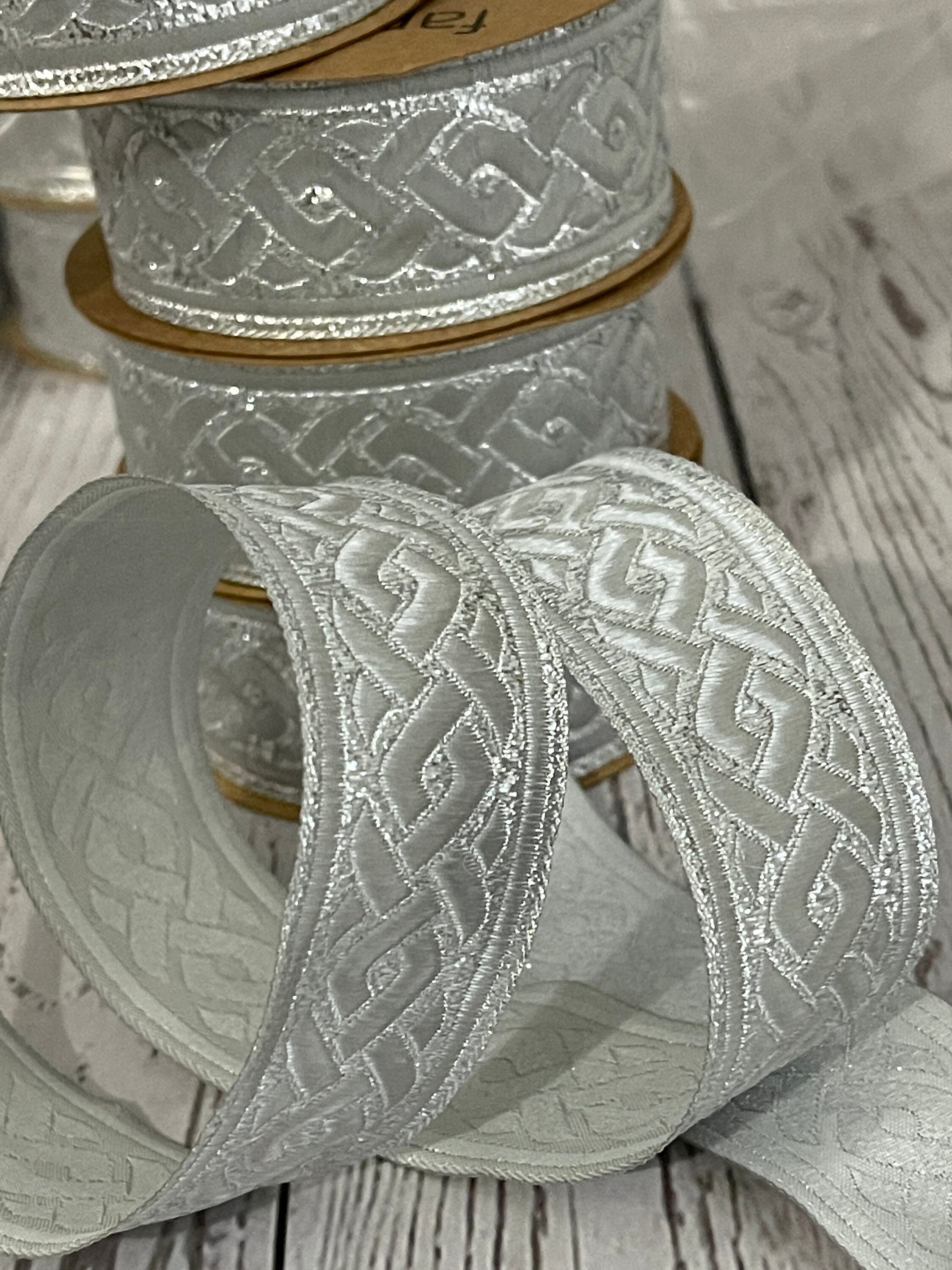 Medieval Braid 35 Mm, Medieval Ribbon With Celtic Braid Pattern, Silver ...