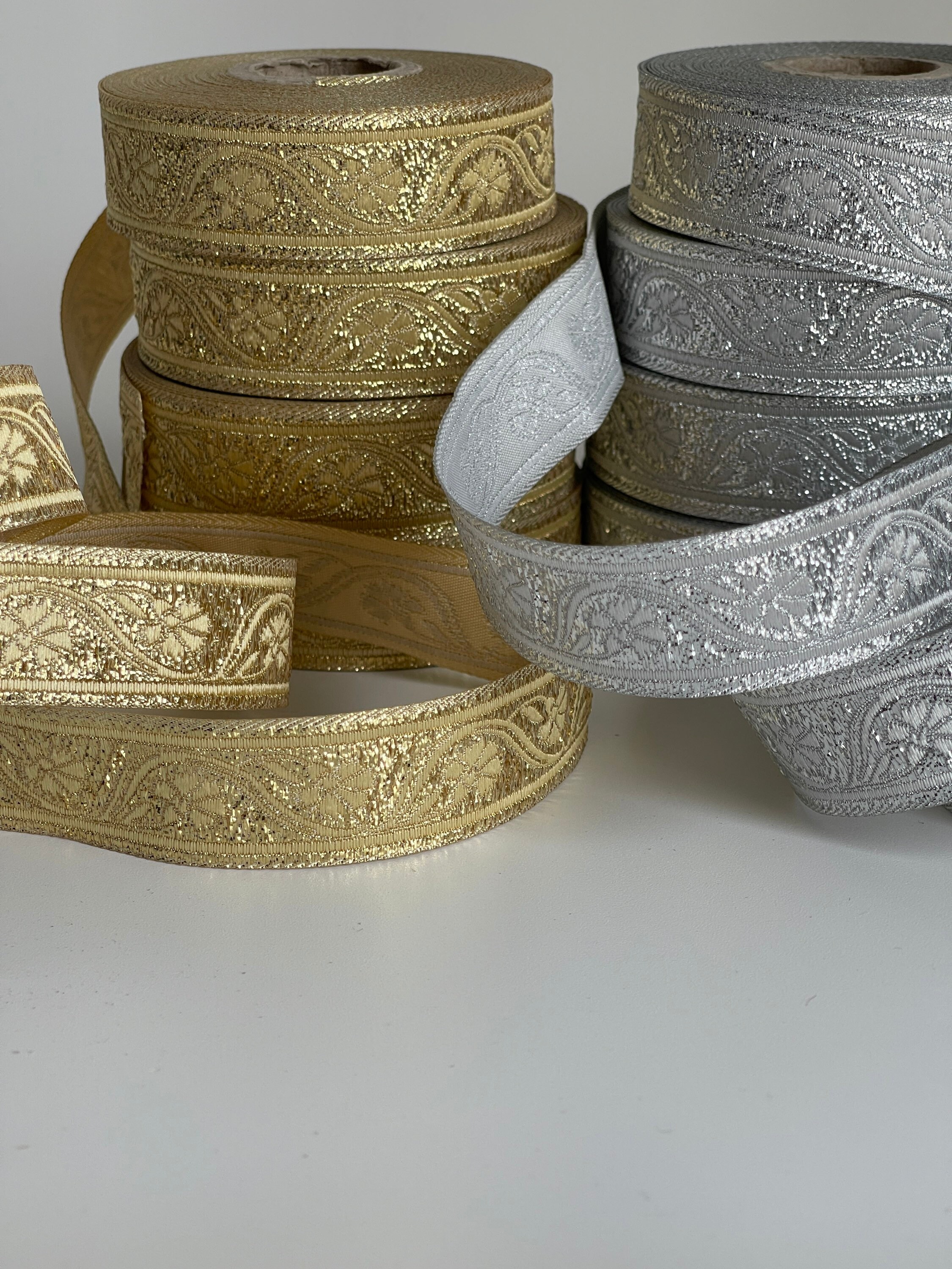 Medieval Braid With Cornflower Motif, Gold Medieval Ribbon, 22 Mm ...