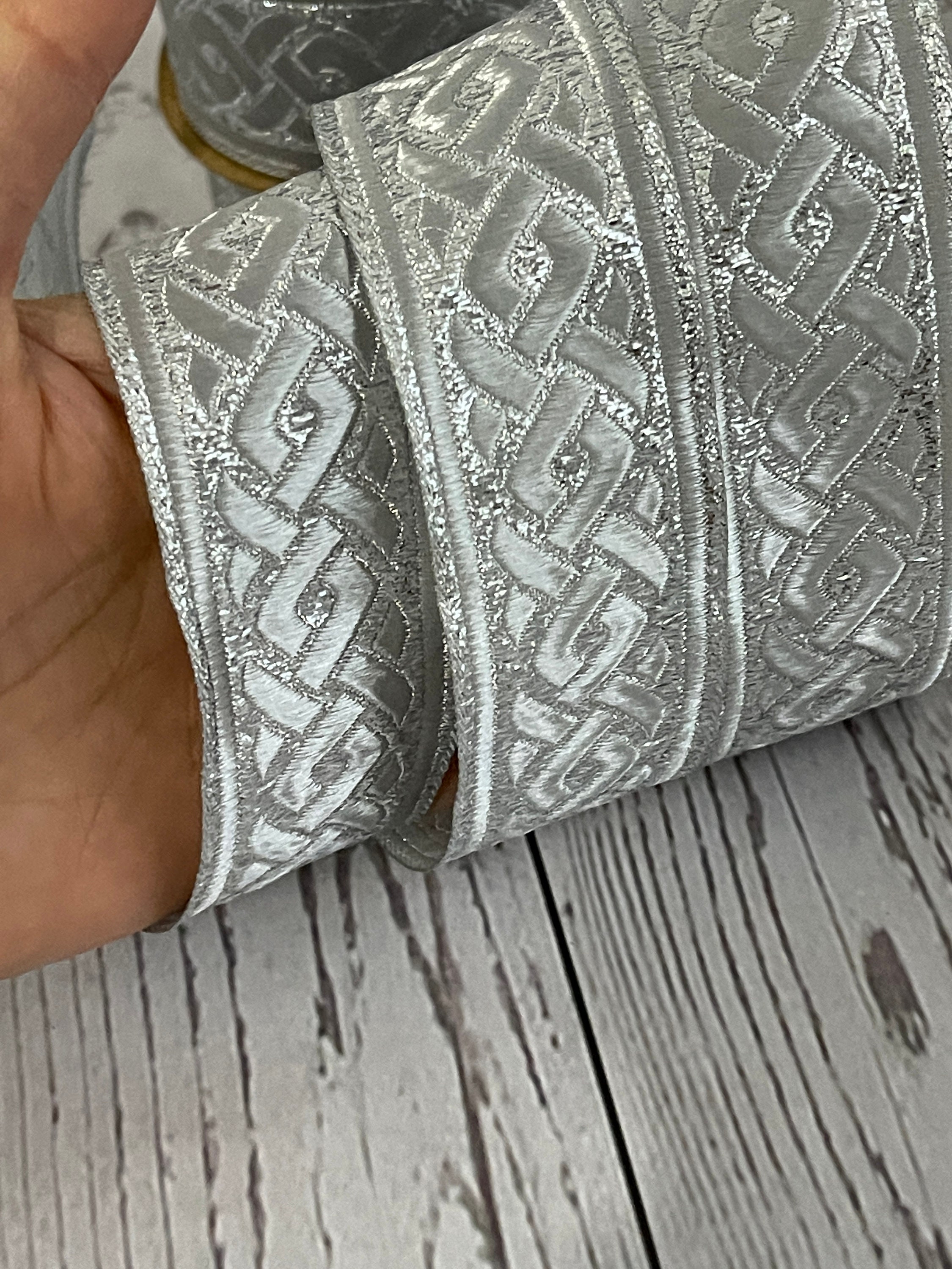 Medieval Braid 35 Mm, Medieval Ribbon With Celtic Braid Pattern, Silver ...