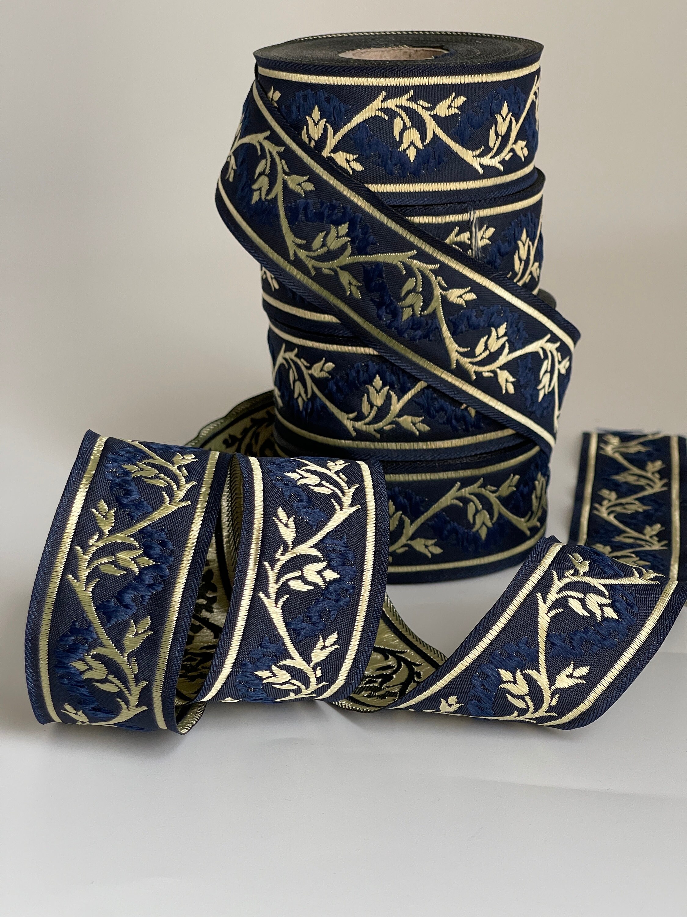 Jacquard Embroidered Braid 35 Mm Floral Stem Motif Braid Woven Ribbon ...