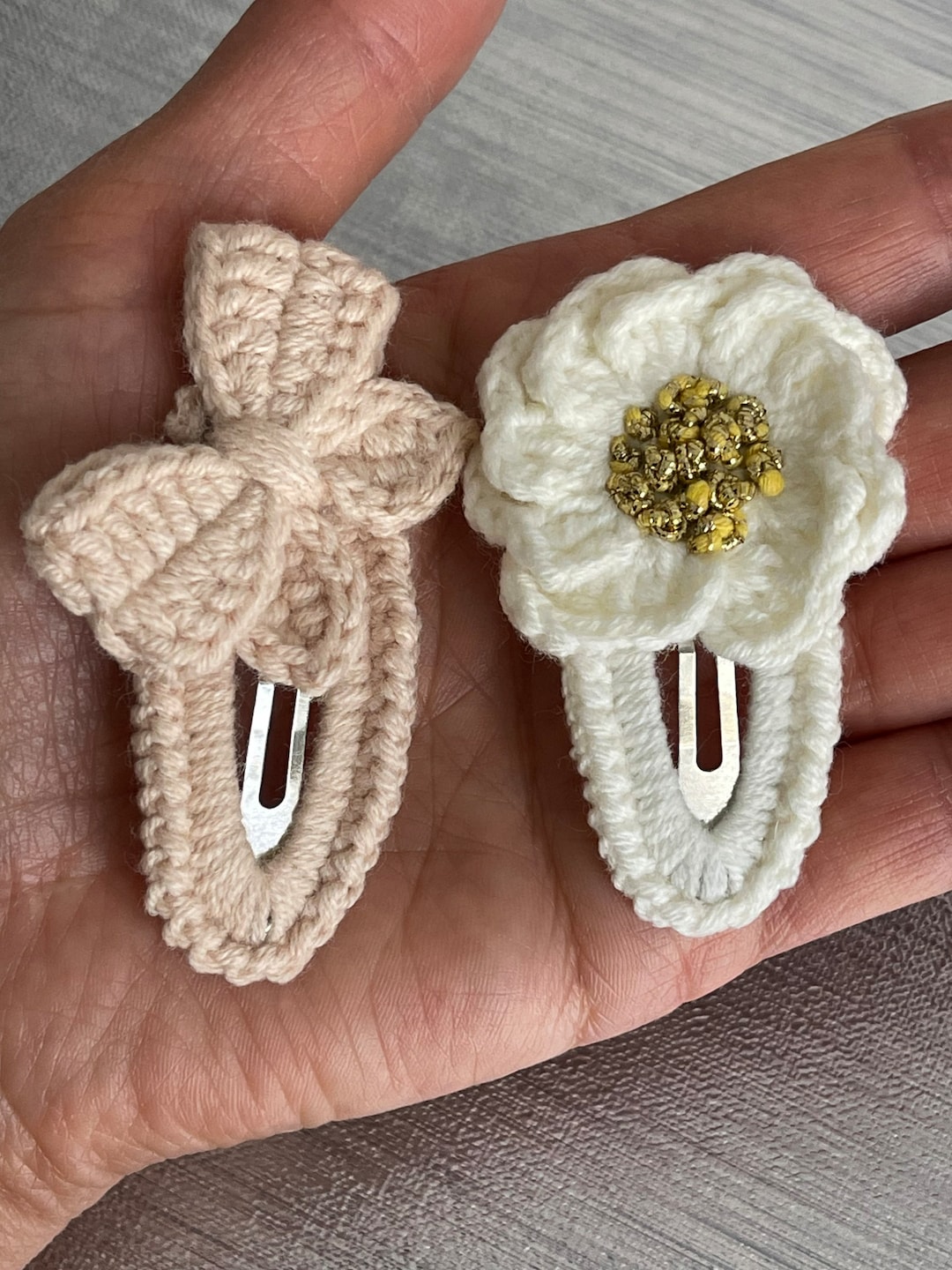 Handcrafted Barrettes Click Clack Hair Clips Cotton Hair Clips Crochet ...