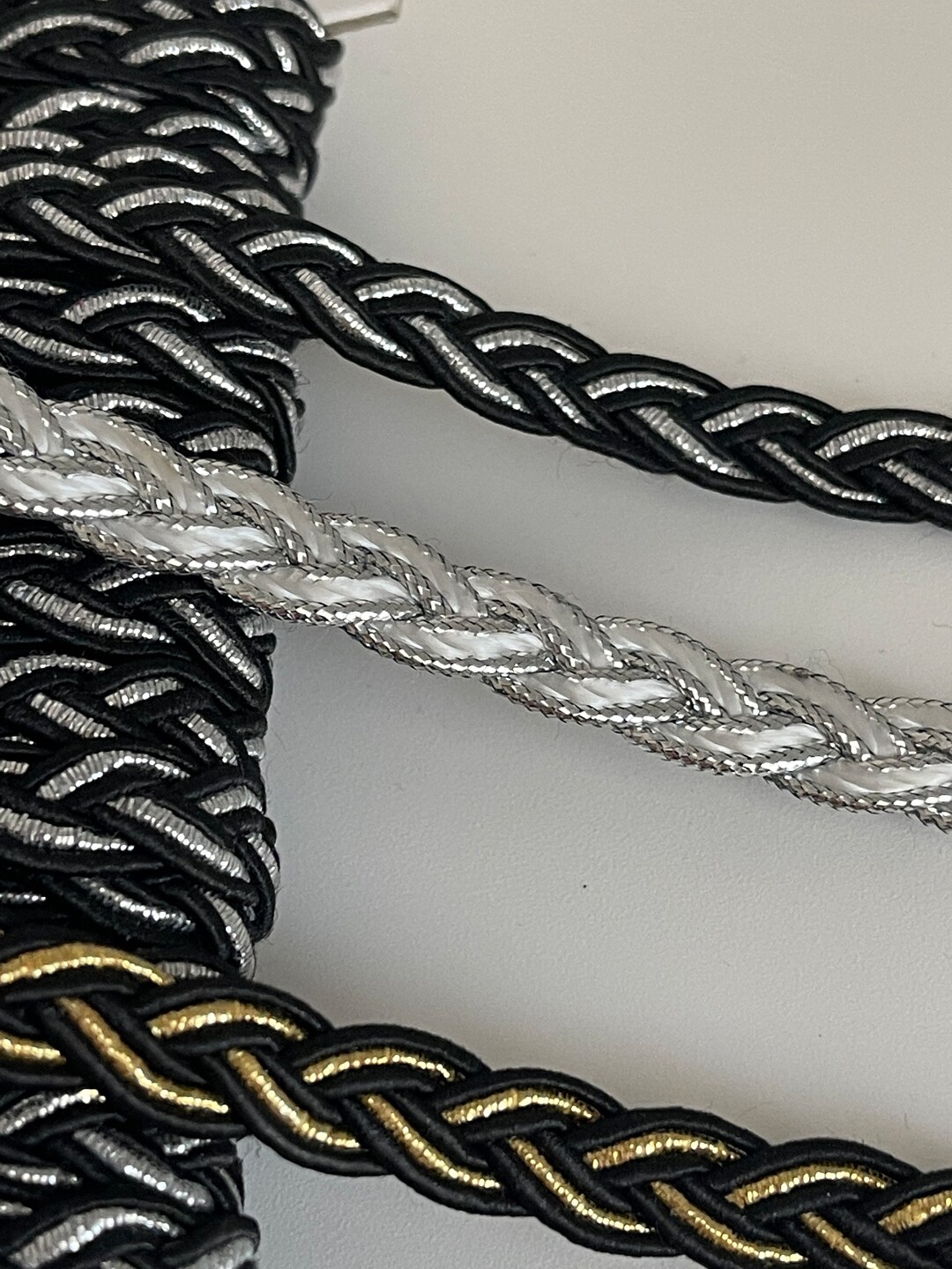 Flat Braided Ribbon 1 Cm Wide Braided Braid 1 Meter Black and Gold ...