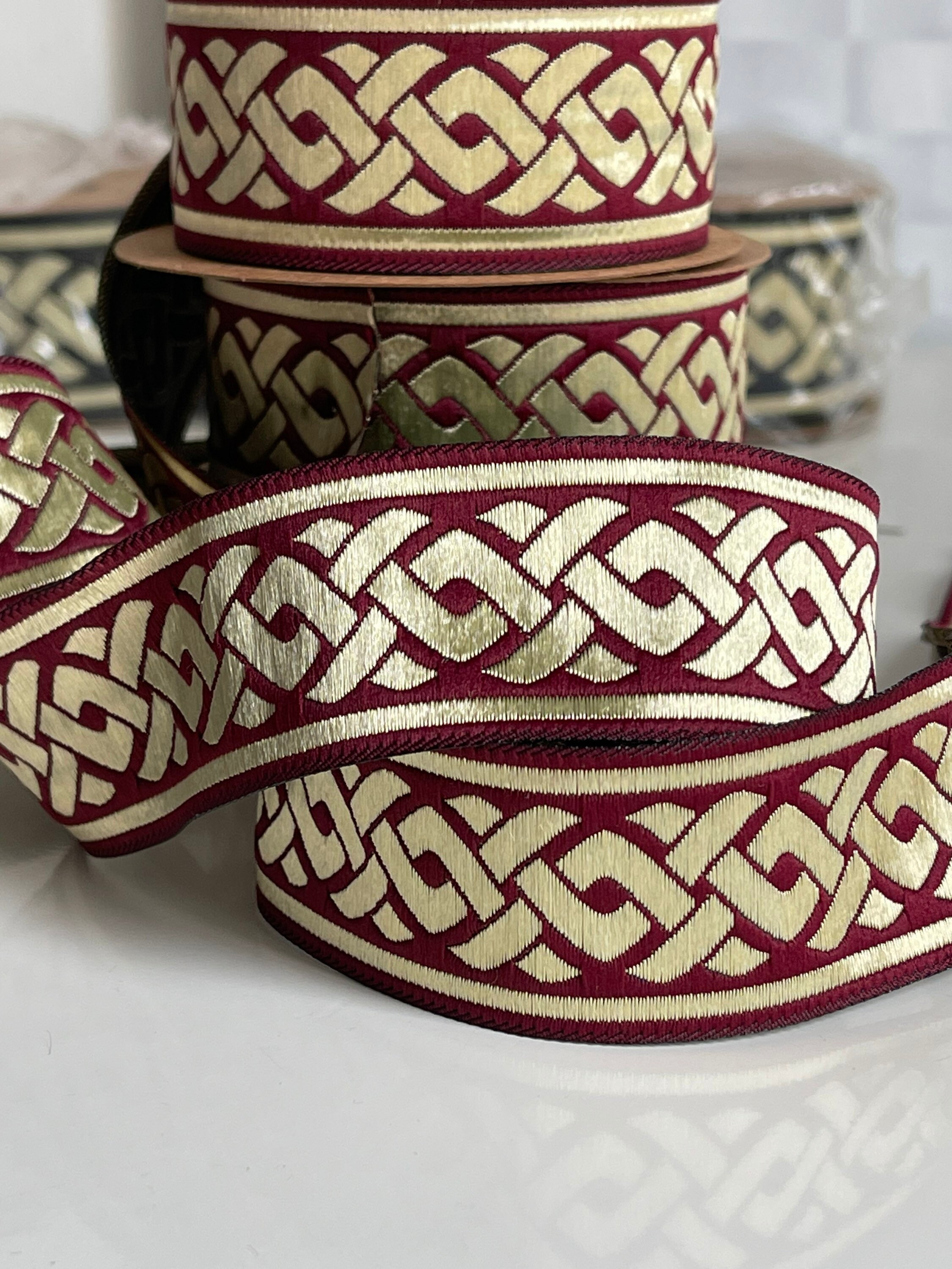 Medieval Burgundy and Gold Braid Theatrical Ribbon Celtic Braid Pattern ...