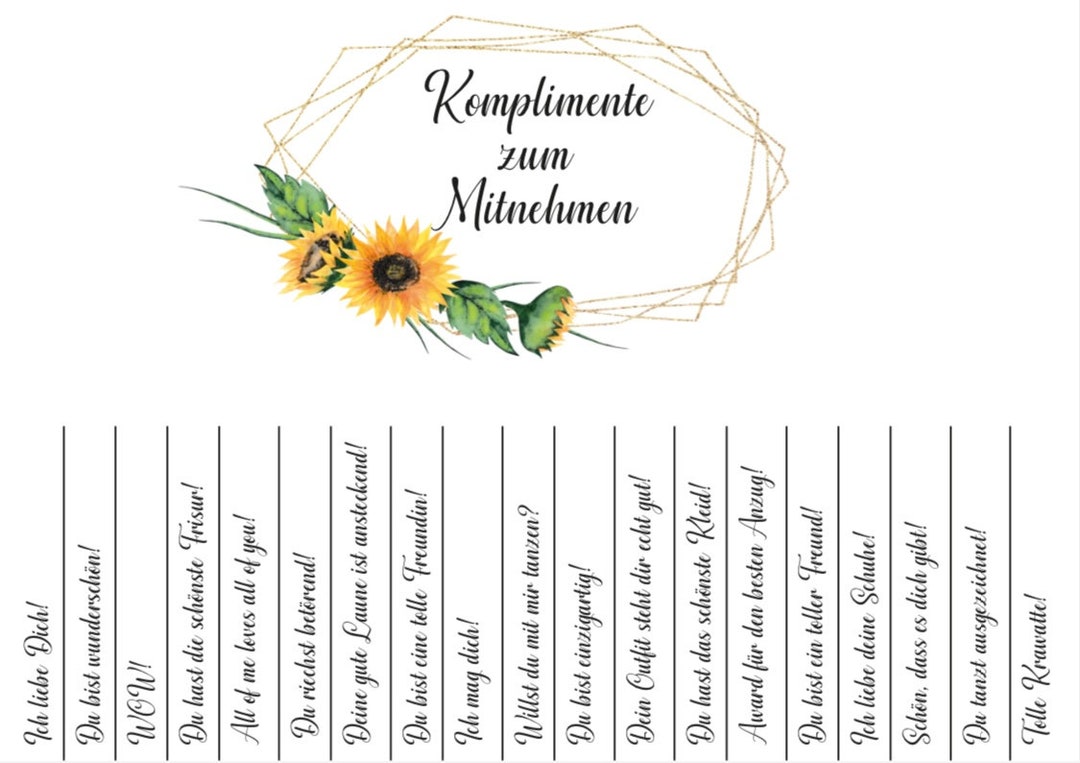 Compliments to Take Away sunflowercompliments to Go File to Print Out ...