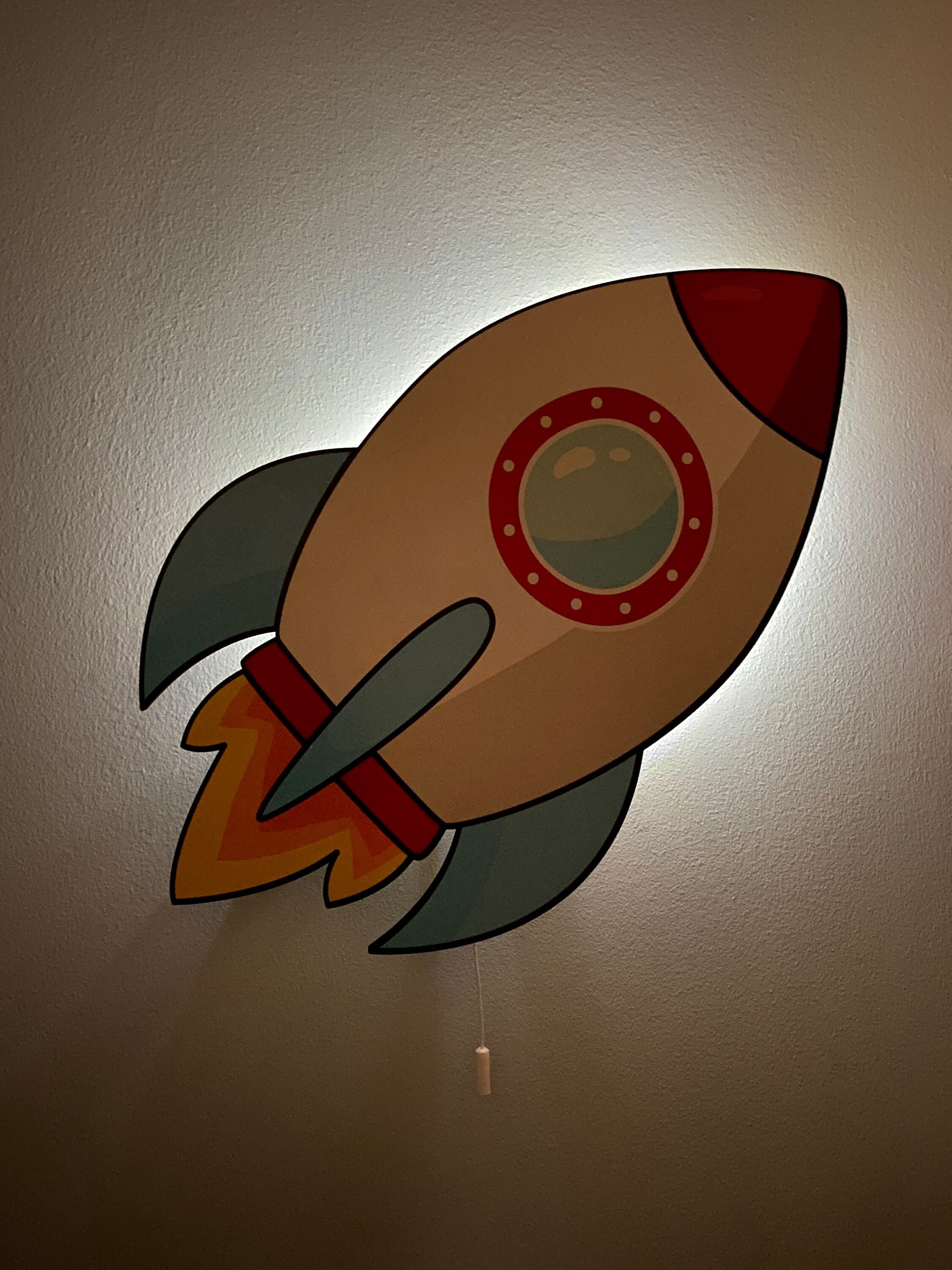 Rocket Night Light Wooden Wall Mounted LED Lights Decor for Nursery ...