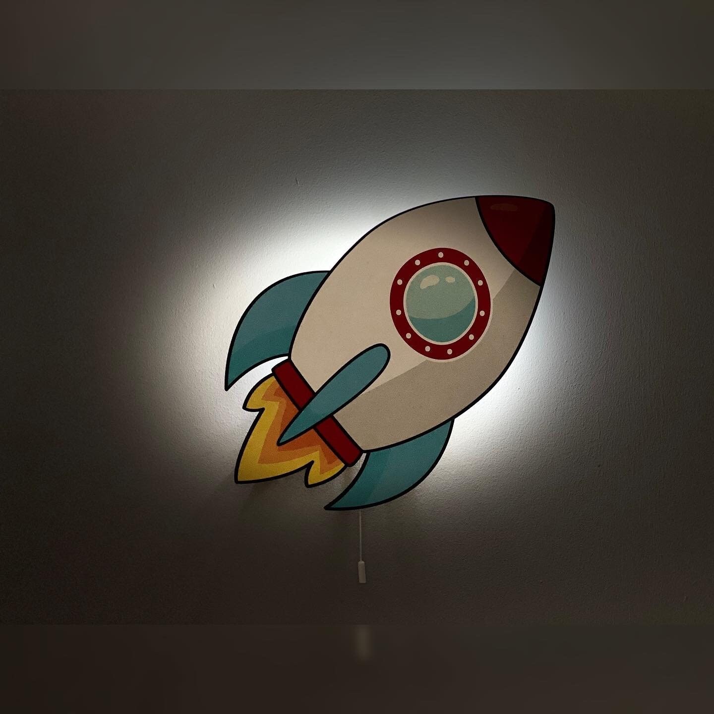 Rocket Night Light Wooden Wall Mounted LED Lights Decor for Nursery ...