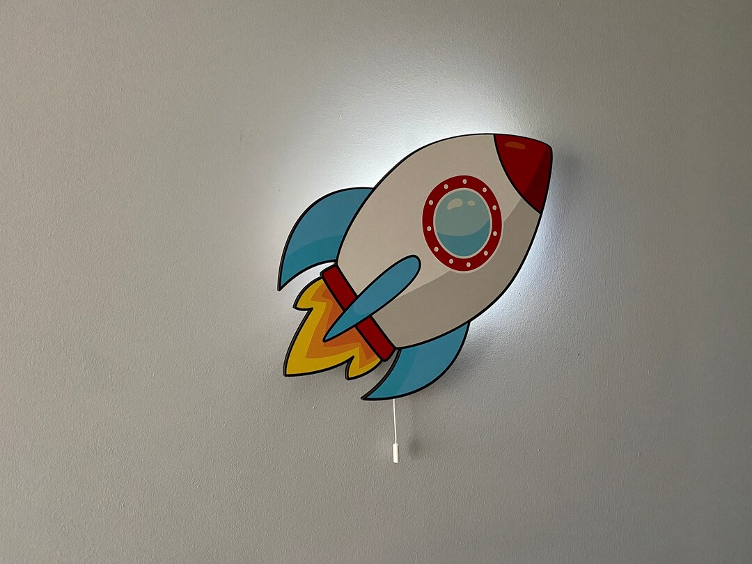Rocket Night Light Wooden Wall Mounted LED Lights Decor for Nursery ...
