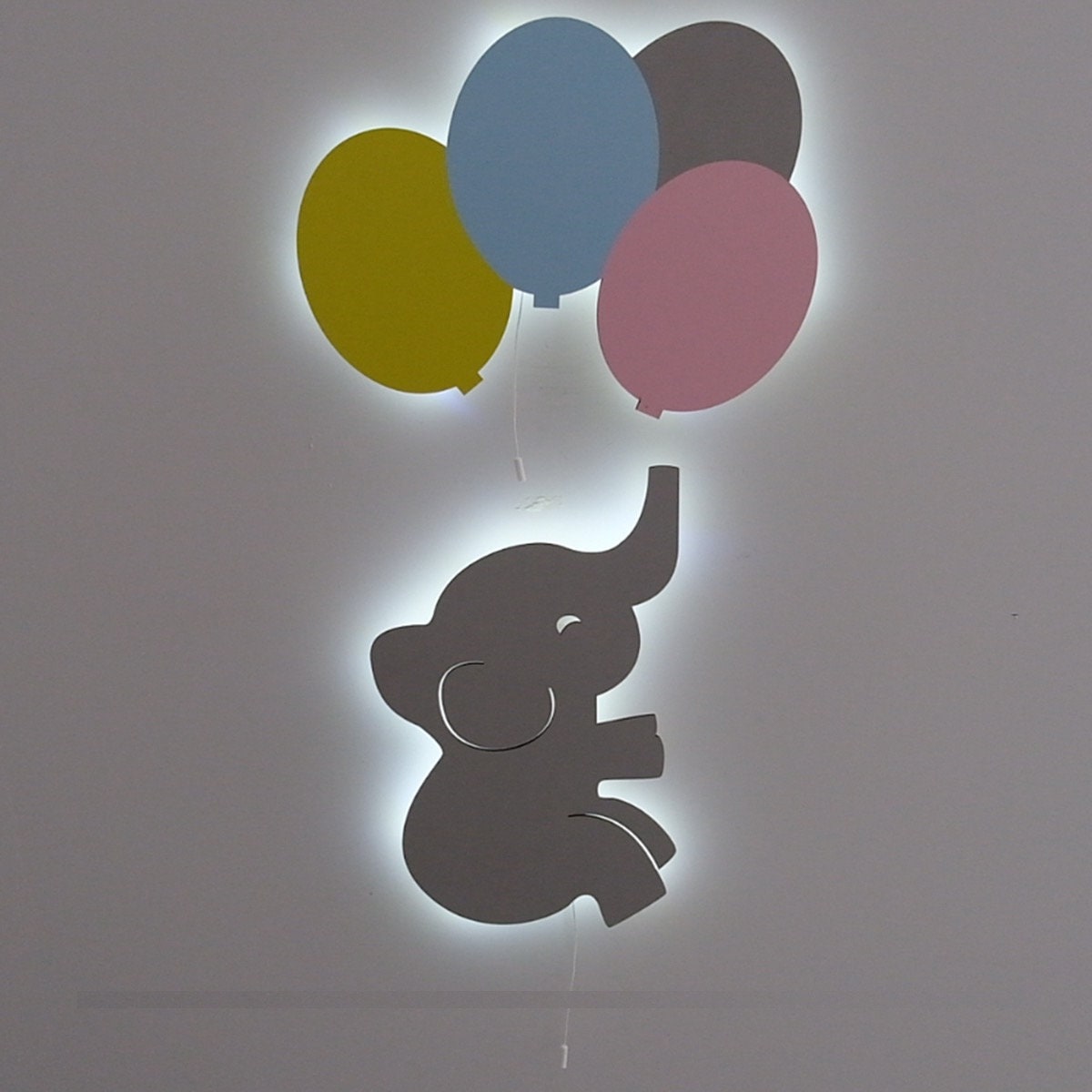 Elephant With Balloons Light Wall | Nursery Lighting Set | | Wooden ...
