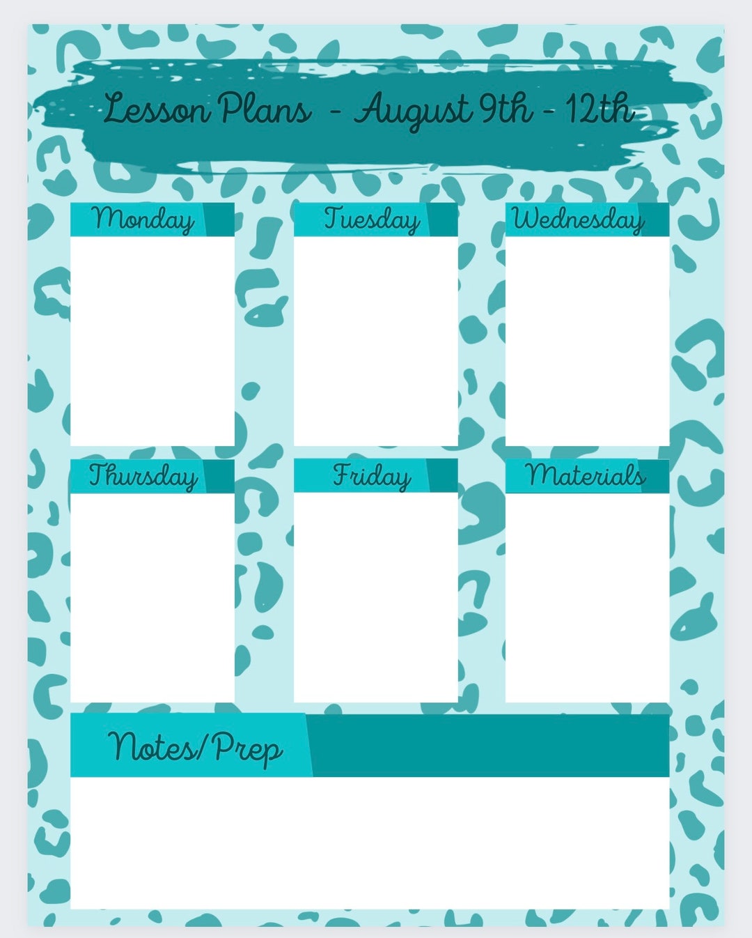 Cheetah Print Lesson Plan Template - Etsy