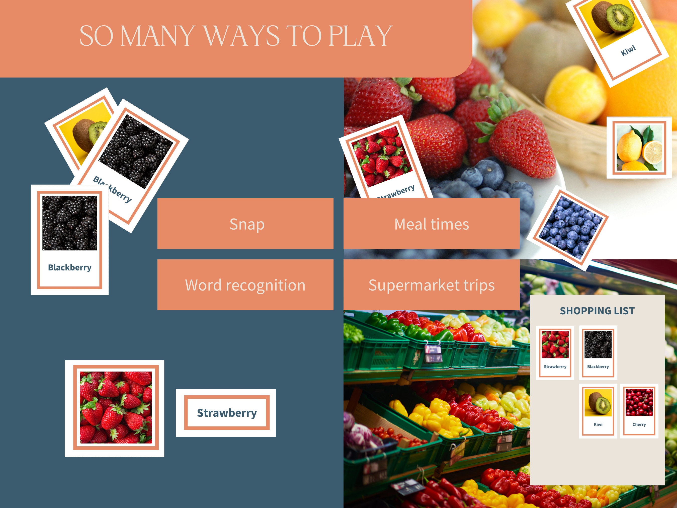 Fruit Flashcards Realistic Images 3 Part Cards Shopping - Etsy