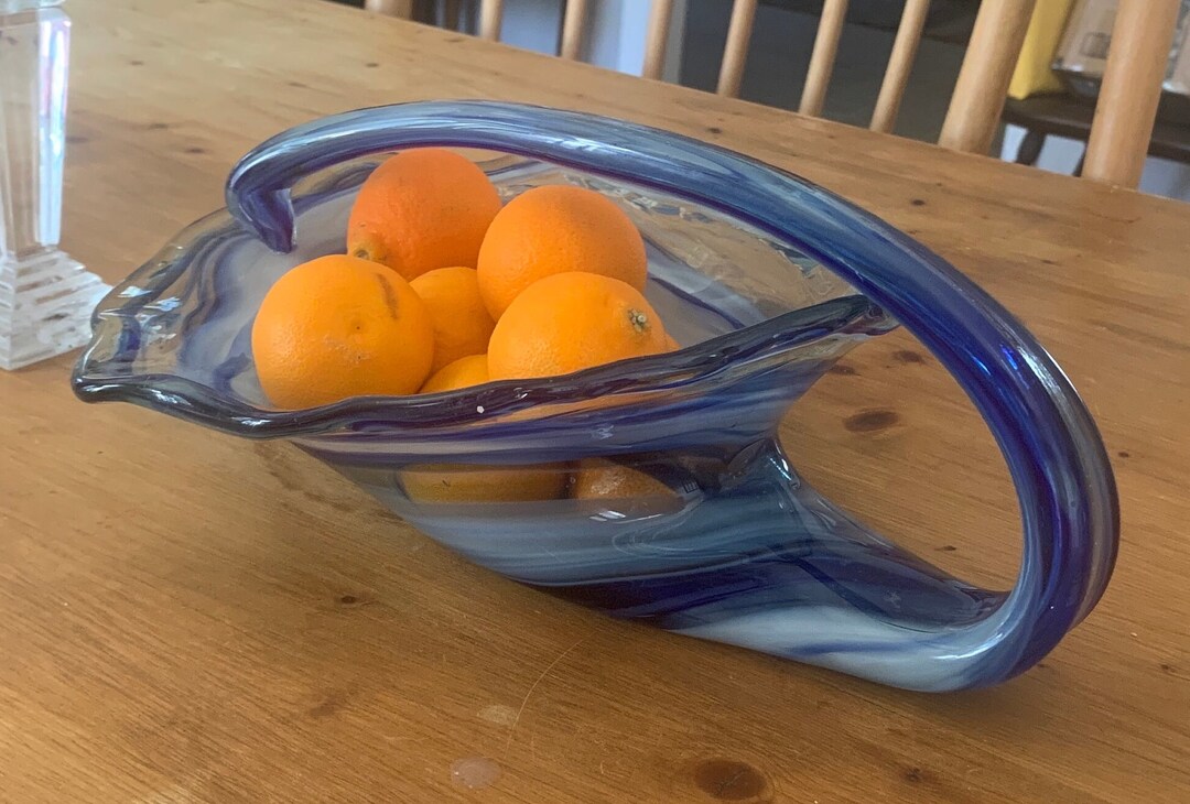 Vintage Sooner Ozark Hand Blown Art Glass Blue Swirl Cornucopia ...