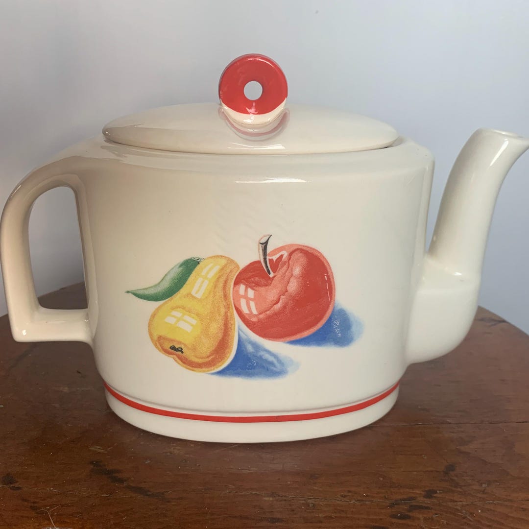 Vintage HARKER POTTERY Modern Age Red Apple II Teapot With Lid C 1940s ...