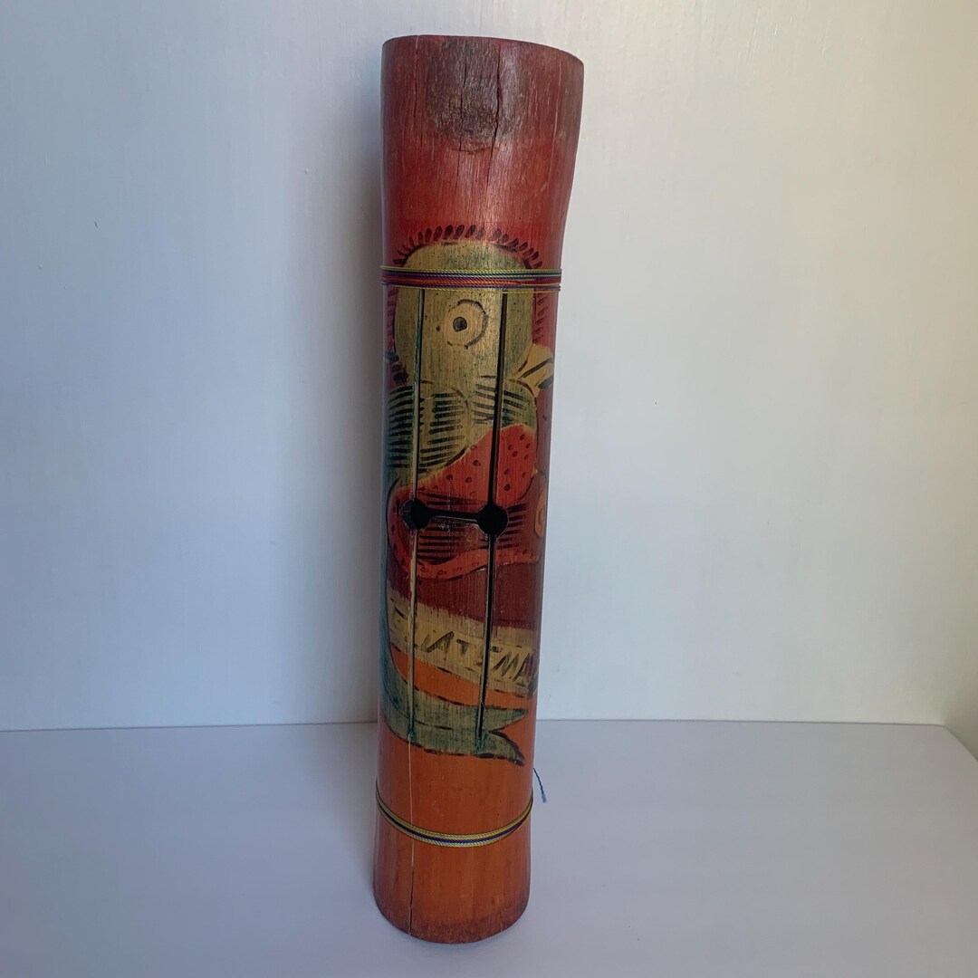 Vintage Bamboo Hand Painted H Slit Tongue Percussion Drum Cylindrical ...
