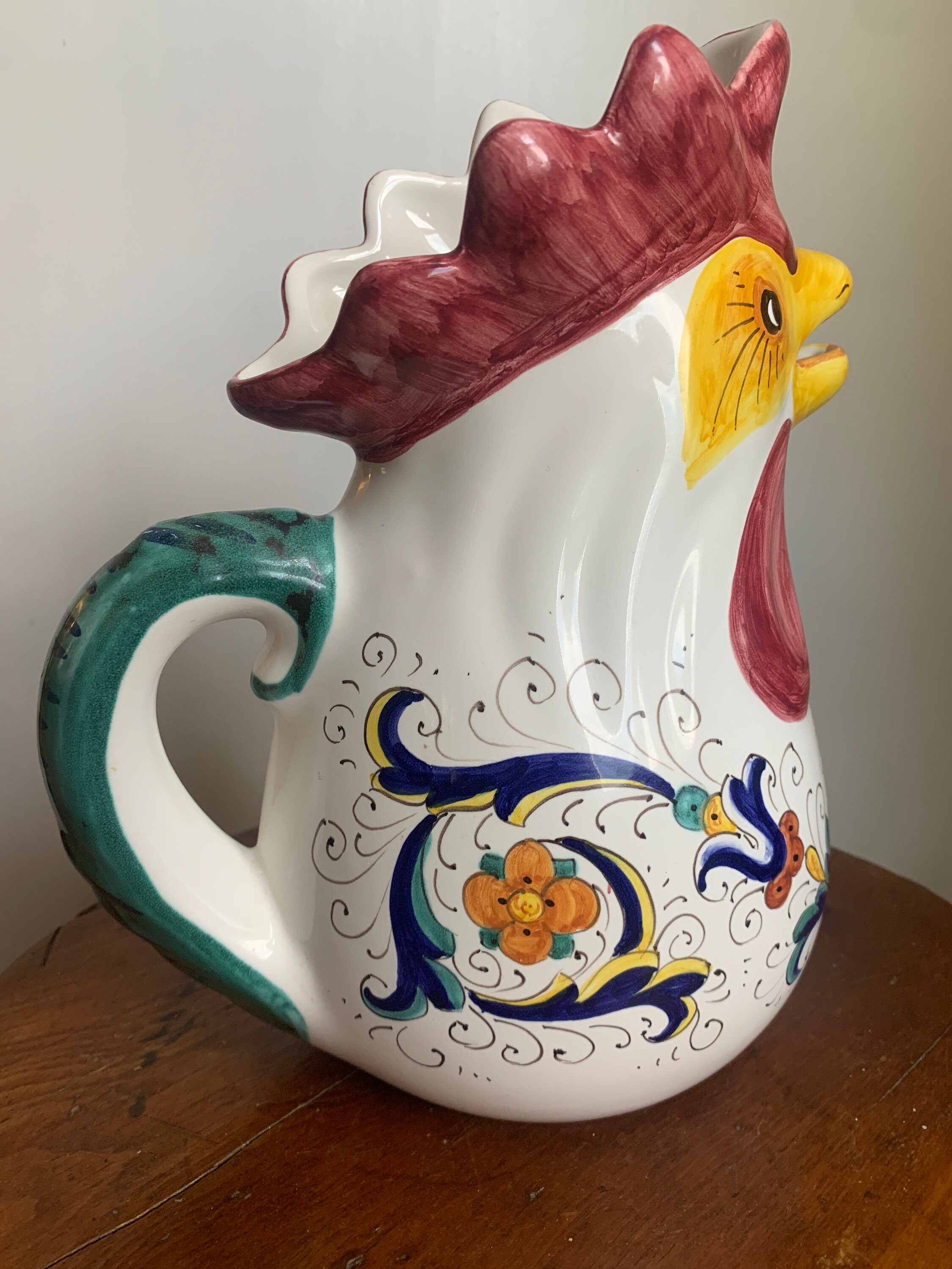 Large 10 Ceramic Deruta Rooster Pitcher Hand Painted in Italy Ricco ...