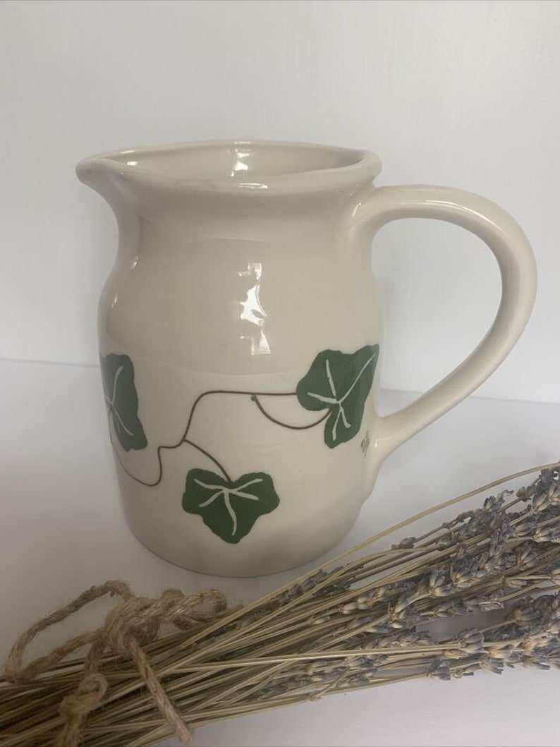 Vintage HARTSTONE POTTERY Pitcher Ivy Pattern Made in USA 6.25 Signed ...