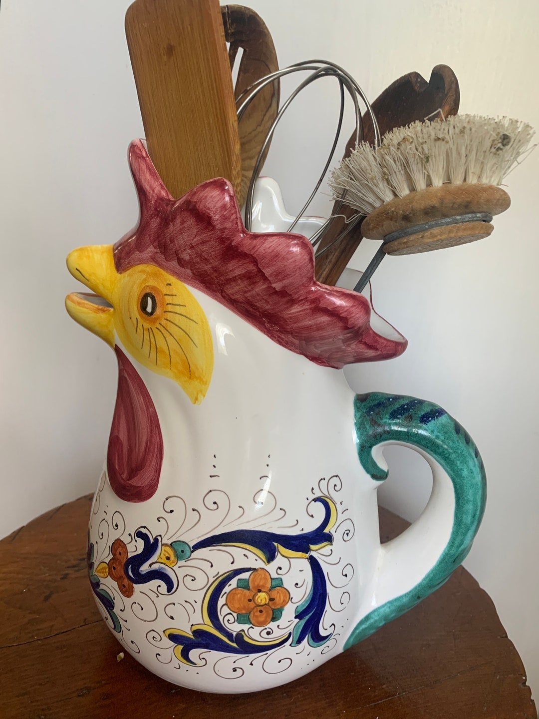Large 10 Ceramic Deruta Rooster Pitcher Hand Painted in Italy Ricco ...