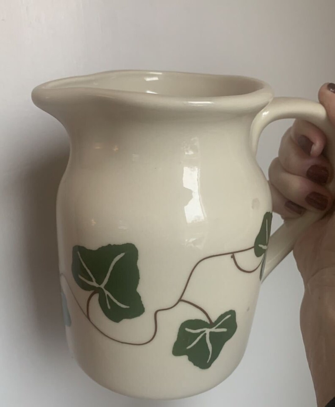 Vintage HARTSTONE POTTERY Pitcher Ivy Pattern Made in USA 6.25 Signed ...
