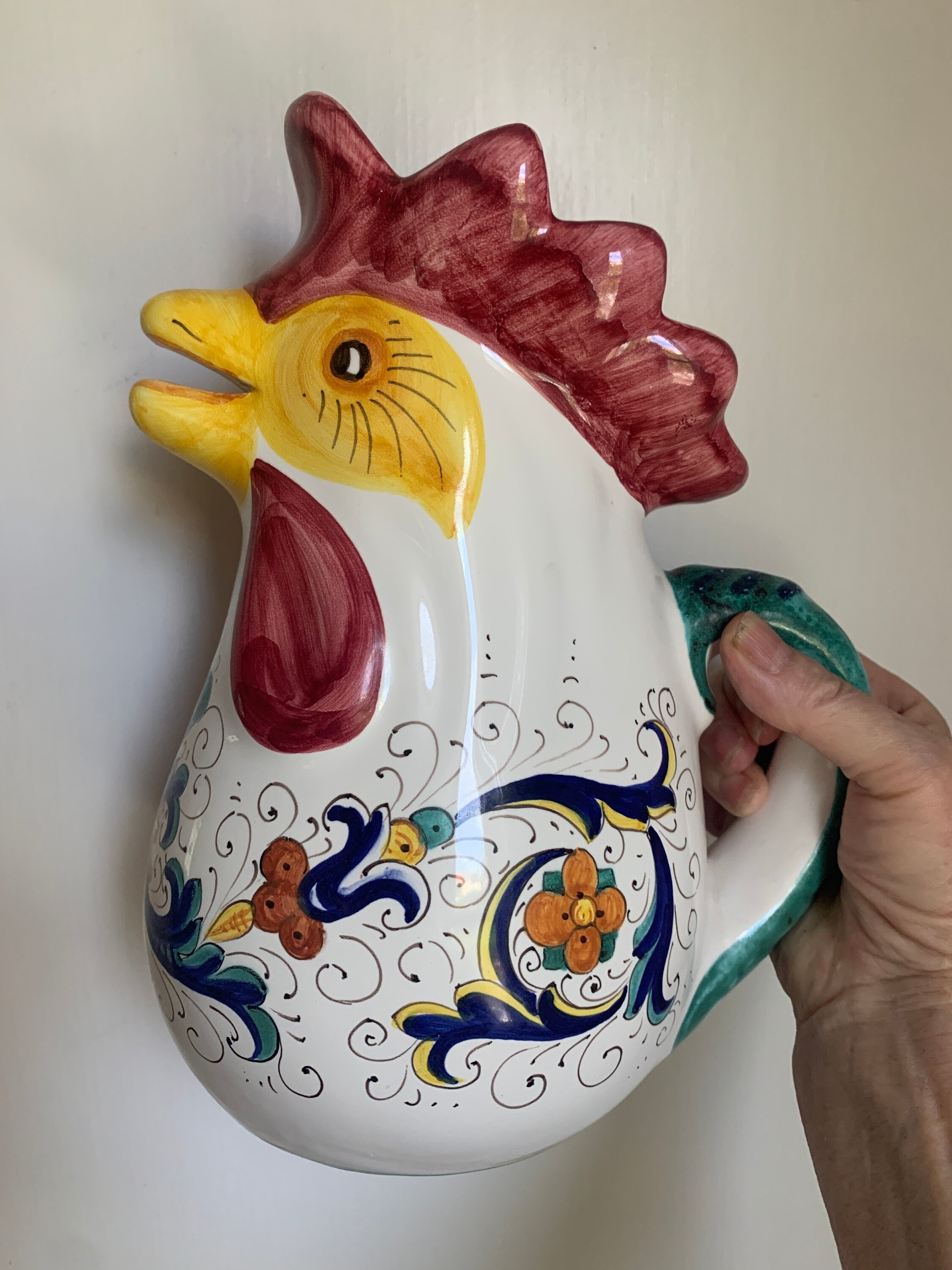 Large 10 Ceramic Deruta Rooster Pitcher Hand Painted in Italy Ricco ...