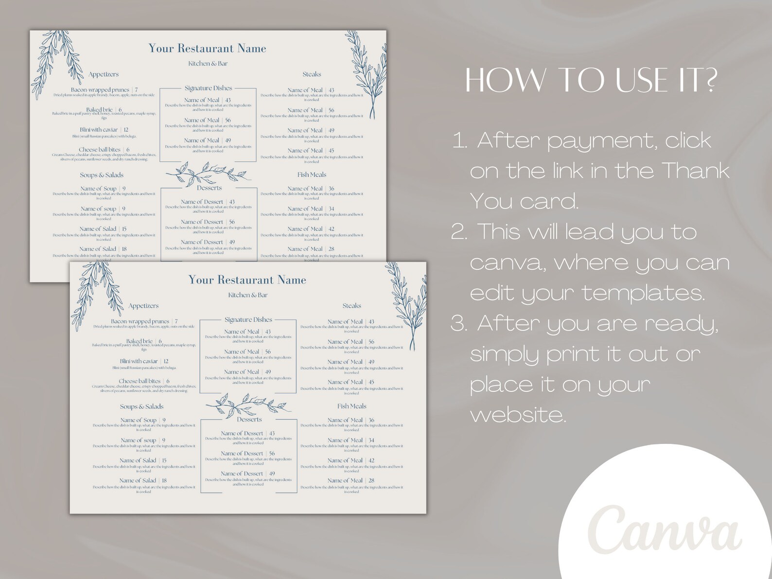 Elegant, Fancy Restaurant Menu, Price List | Dinner, Lunch, Breakfast ...