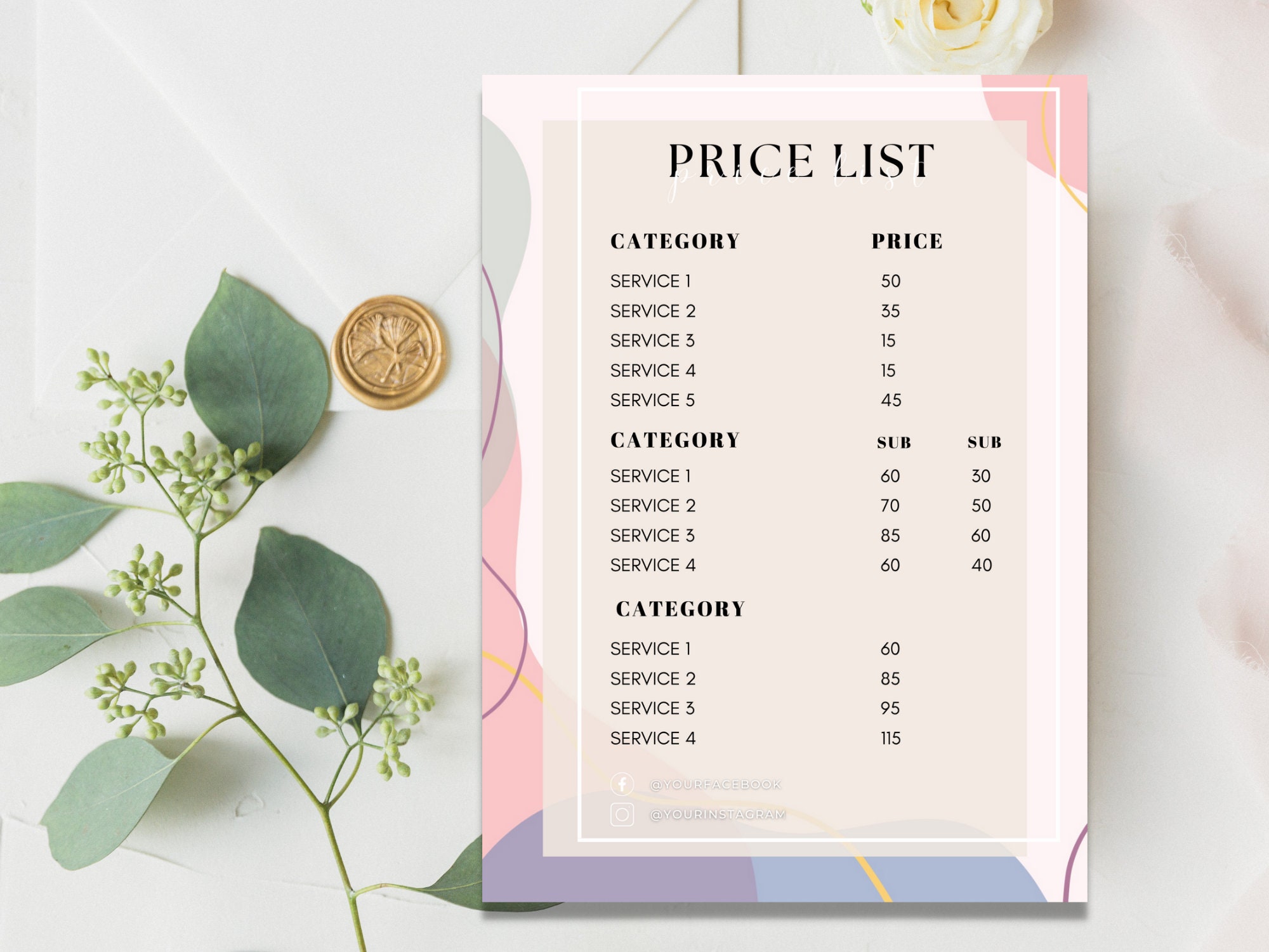 Elegant Cute Price List Template Editable Price Sheet Pastel for Beauty ...