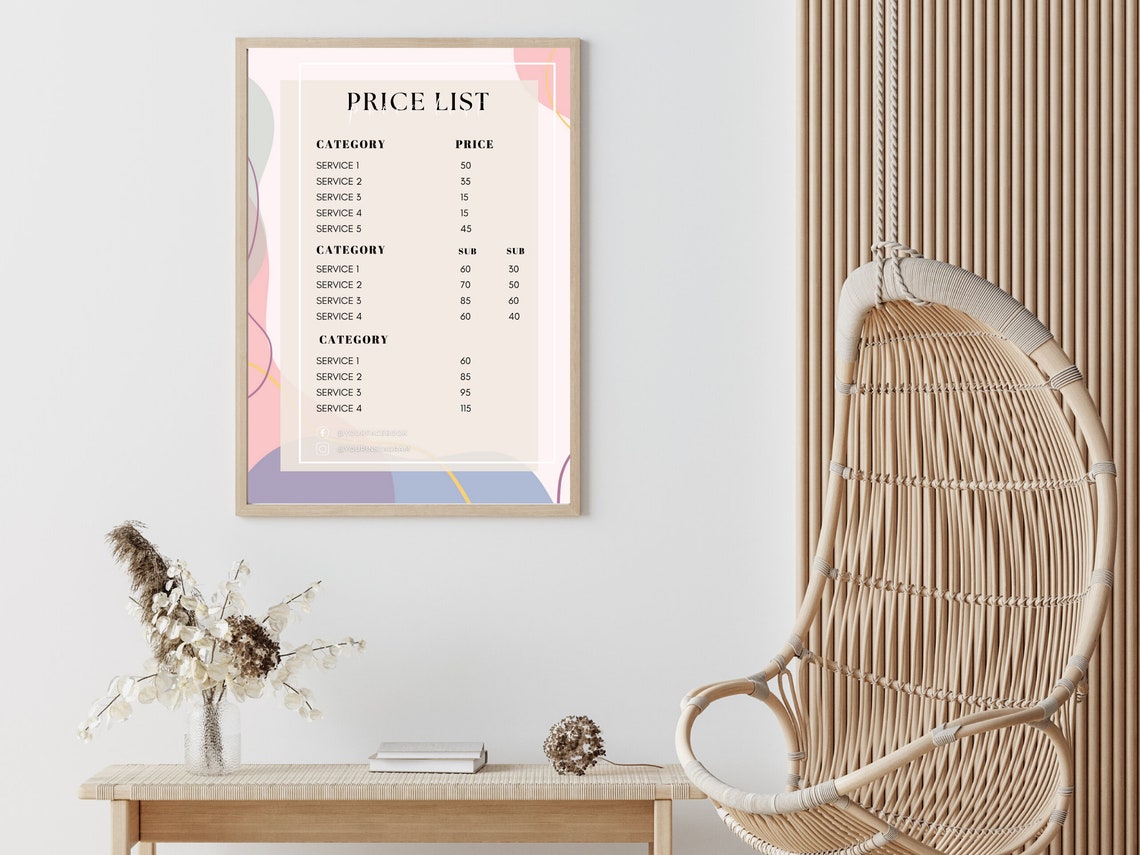 Elegant Cute Price List Template Editable Price Sheet | Etsy