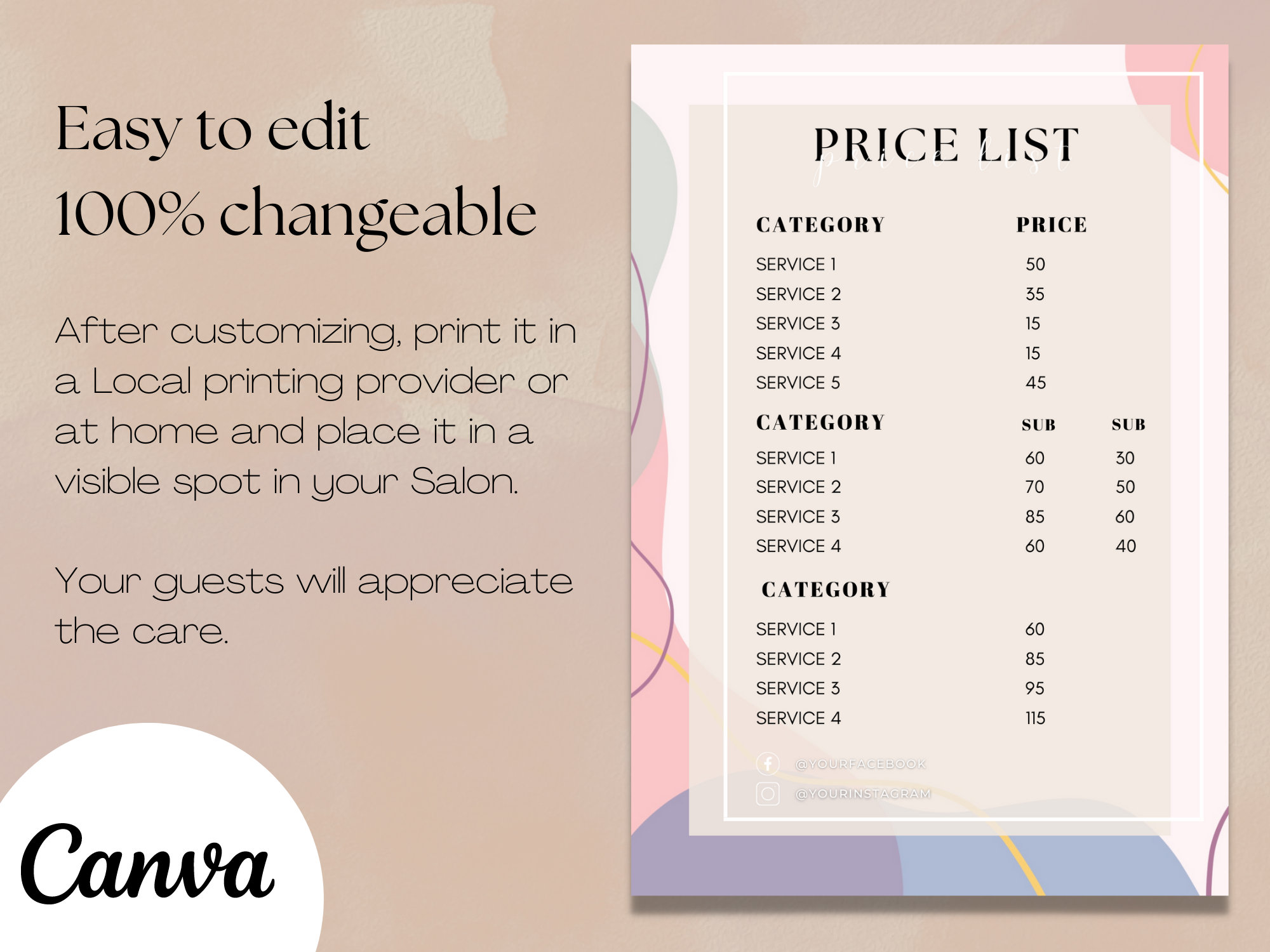 Elegant Cute Price List Template | Editable Price Sheet | Pastel for ...