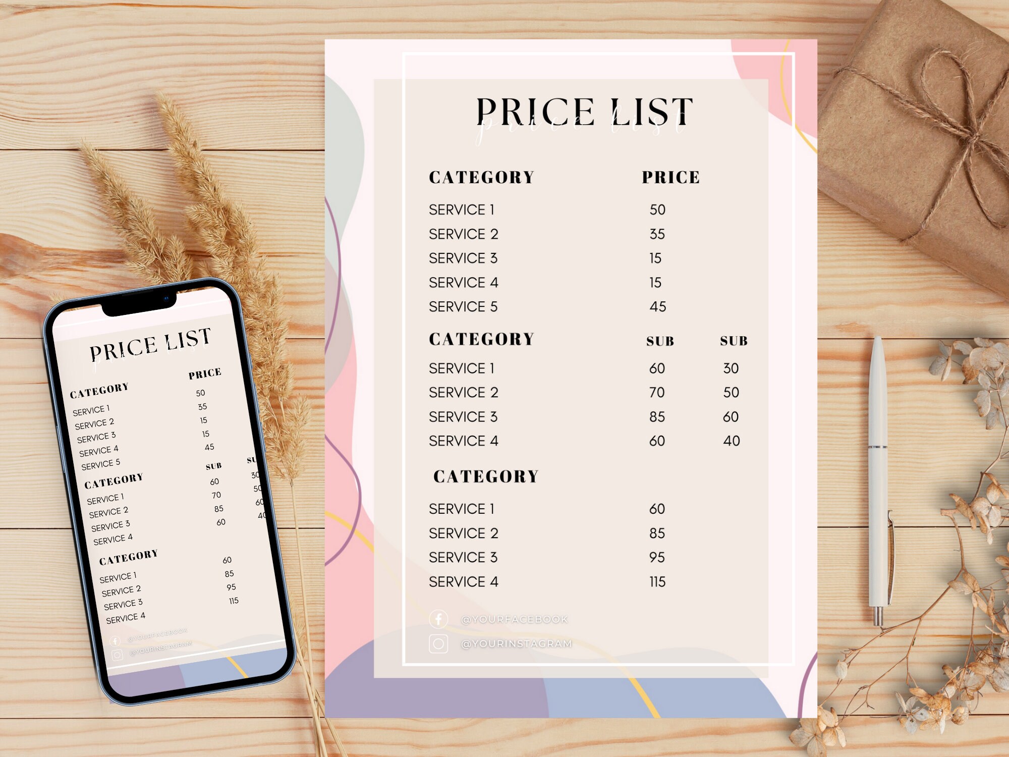 Elegant Cute Price List Template Editable Price Sheet Pastel for Beauty ...