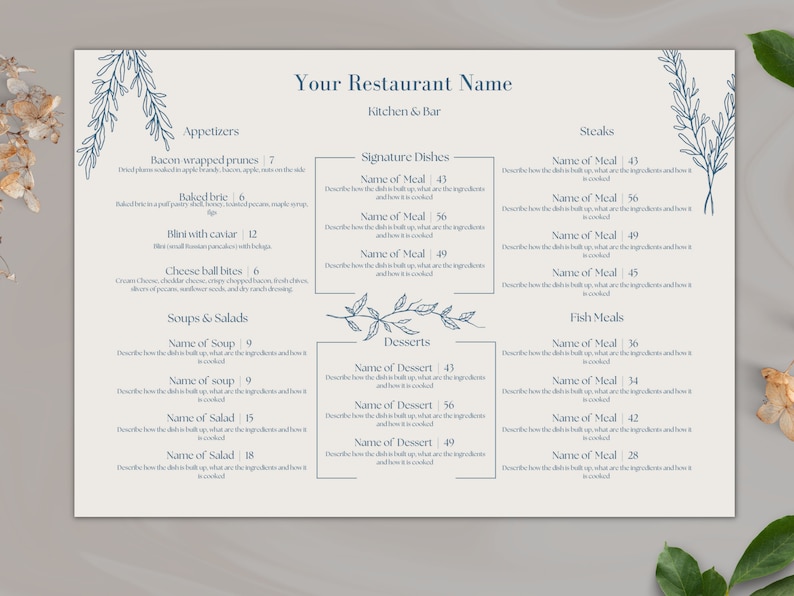 Elegant, Fancy Restaurant Menu, Price List | Dinner, Lunch, Breakfast ...