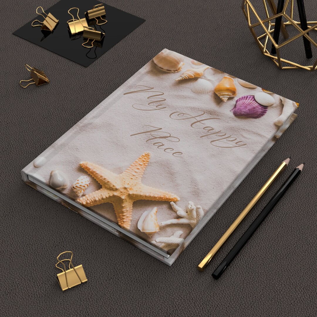 Hardcover Journal Matte Beach, Seashells, Sand, Happy Place, Gift for ...