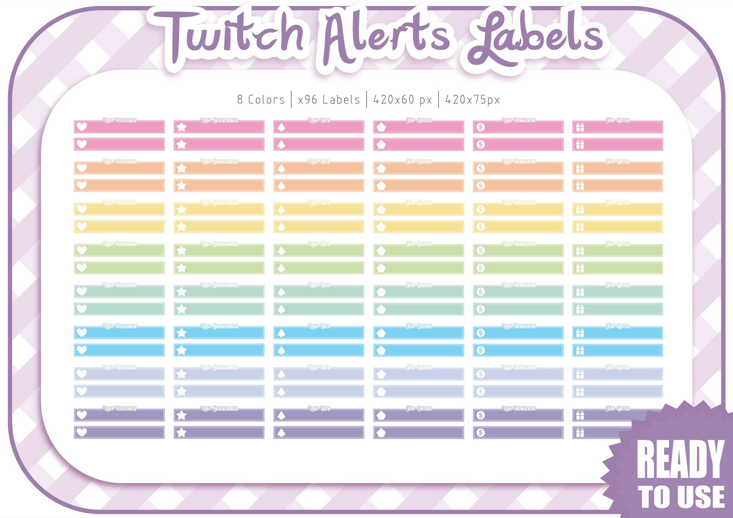 Pack Twitch Alerts Labels 8 Pastel Colors X96 Labels - Etsy