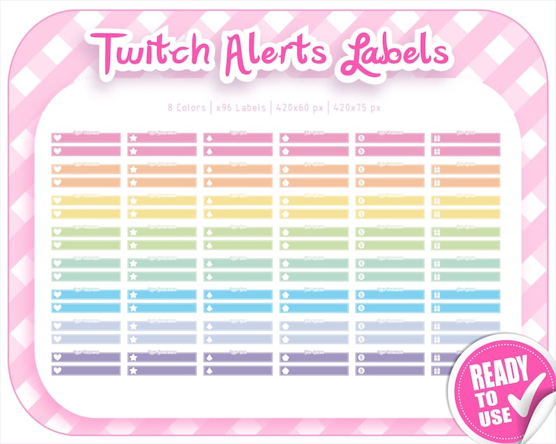 Pack Twitch Alerts Labels | 8 Pastel Colors | X96 Labels | Instant ...
