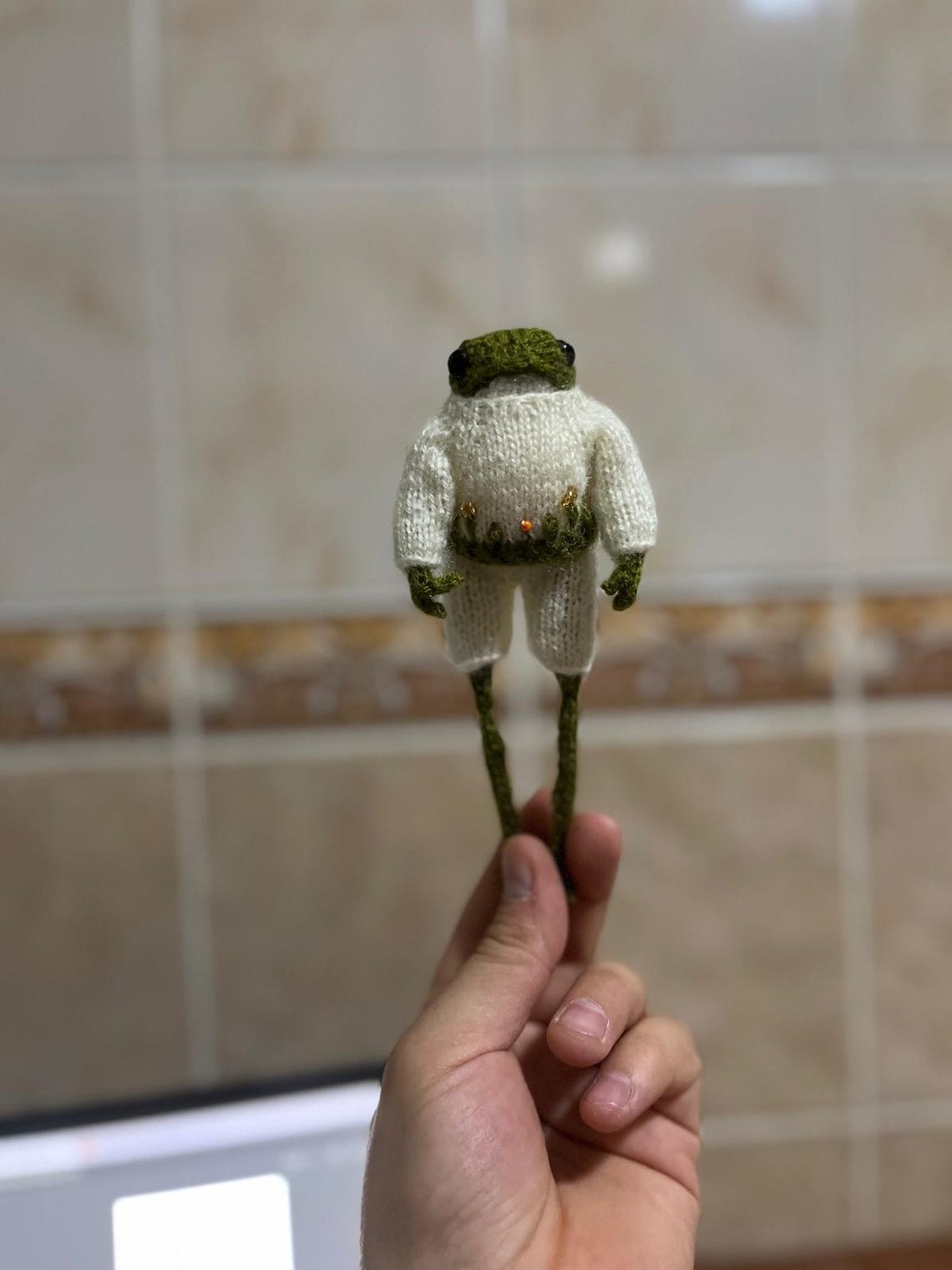 Knitted Frog in White Clothes, Amigurumi Frog, Frog Plush, Custom Frog ...
