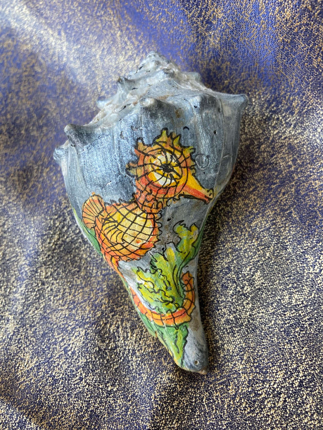 Little Seahorse. Adorable Hand-painted Sea-shell With Fanciful Sea Life ...
