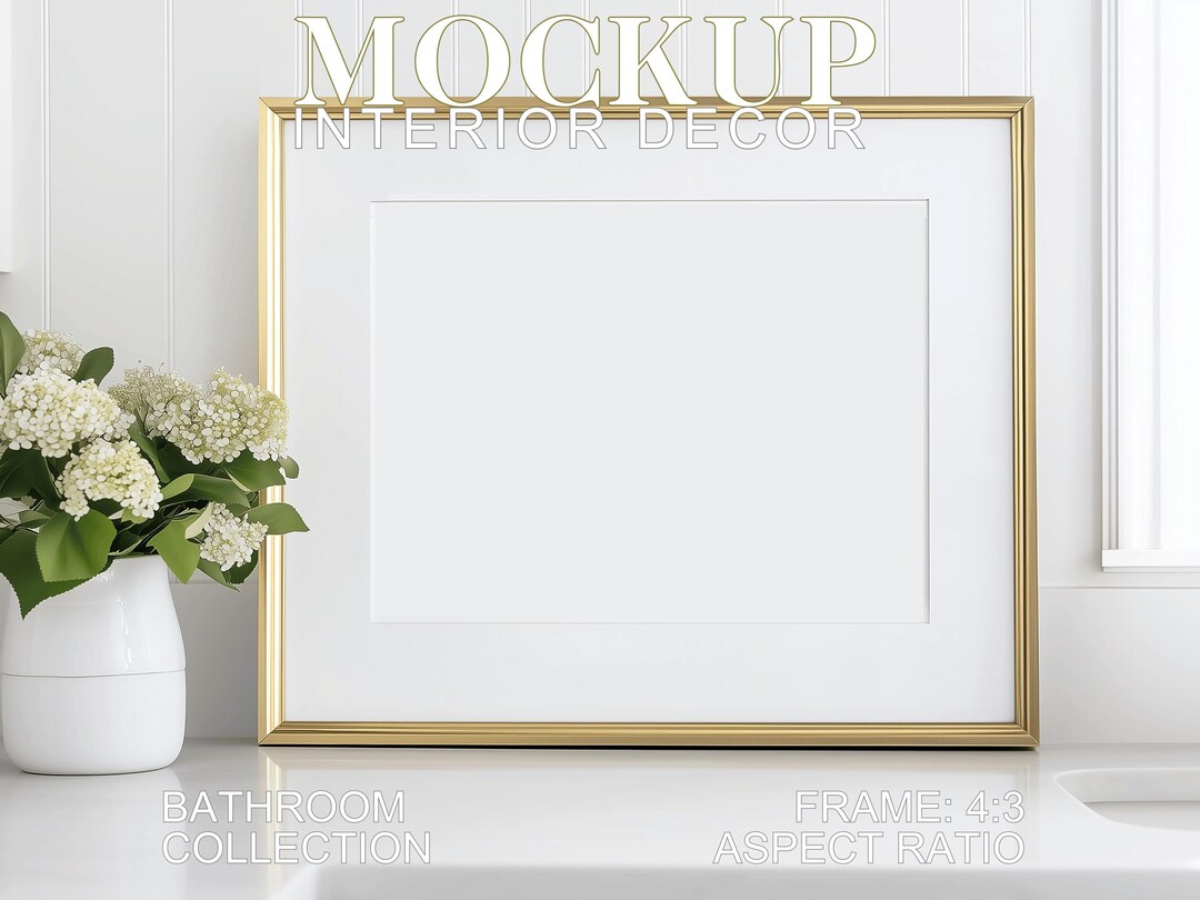 4x3 Frame in White Bathroom Mockup, Minimal Horizontal Frame Mockup ...