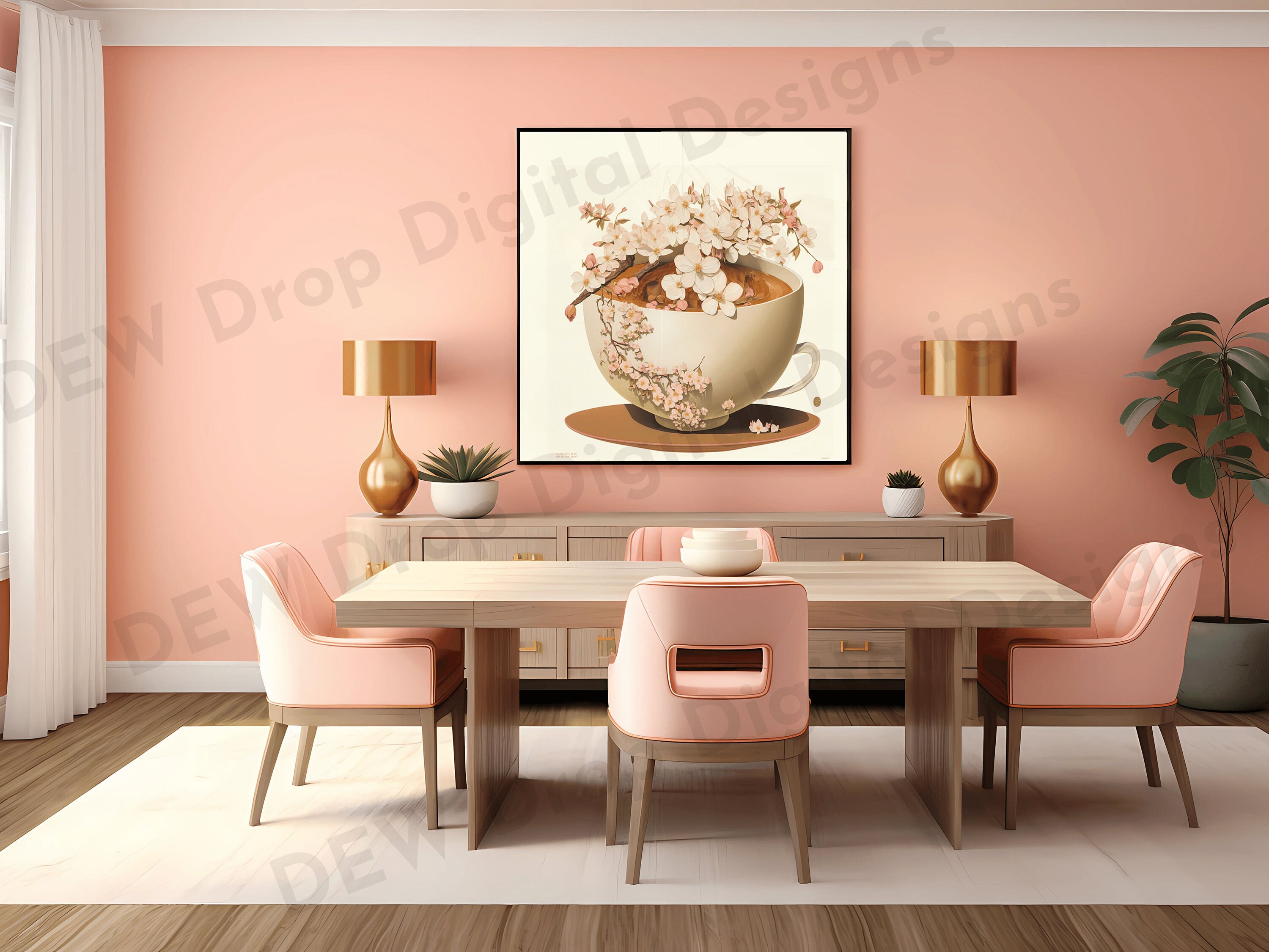 Dining Room Mockup 03, Peach Fuzz Accents, Interior Decor Wall Art ...