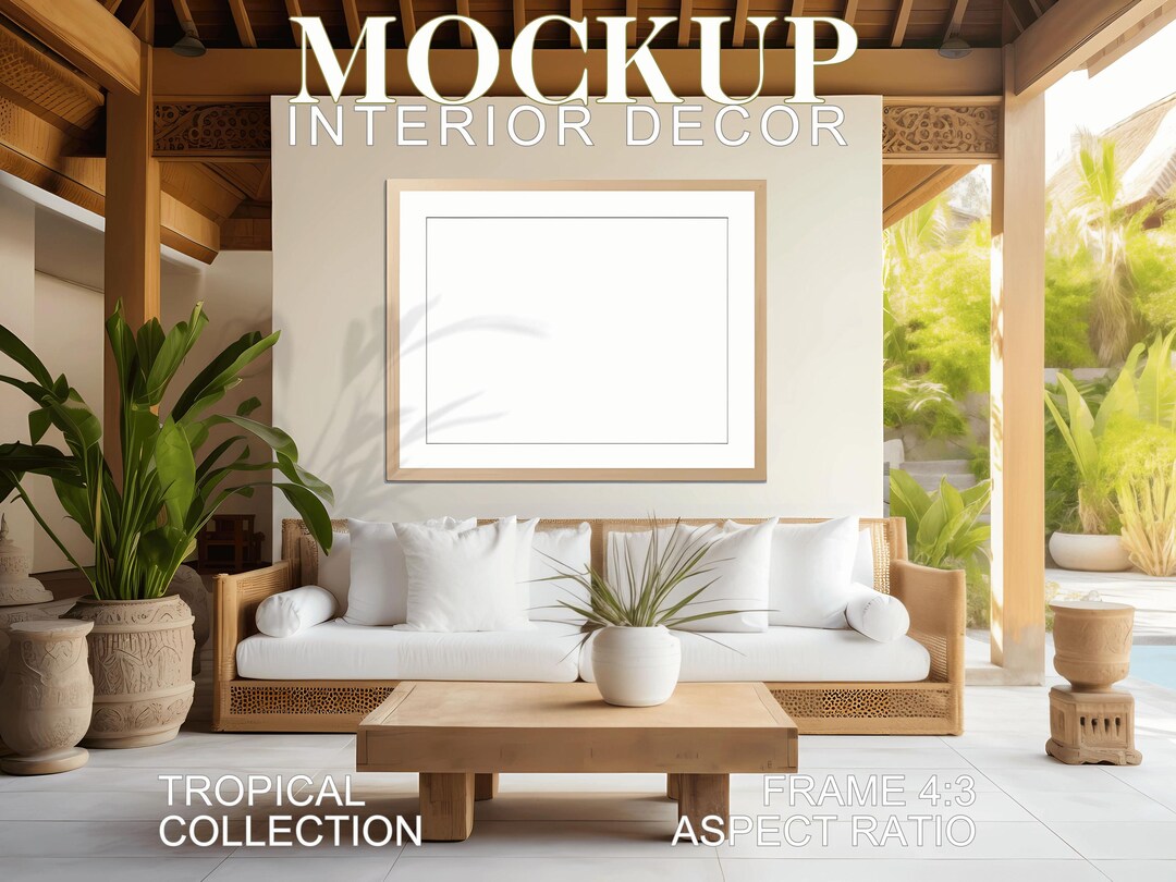 Balinese Living Room Wood Frame Mockup: Tropical Wall Art (PSD, JPG) - Etsy