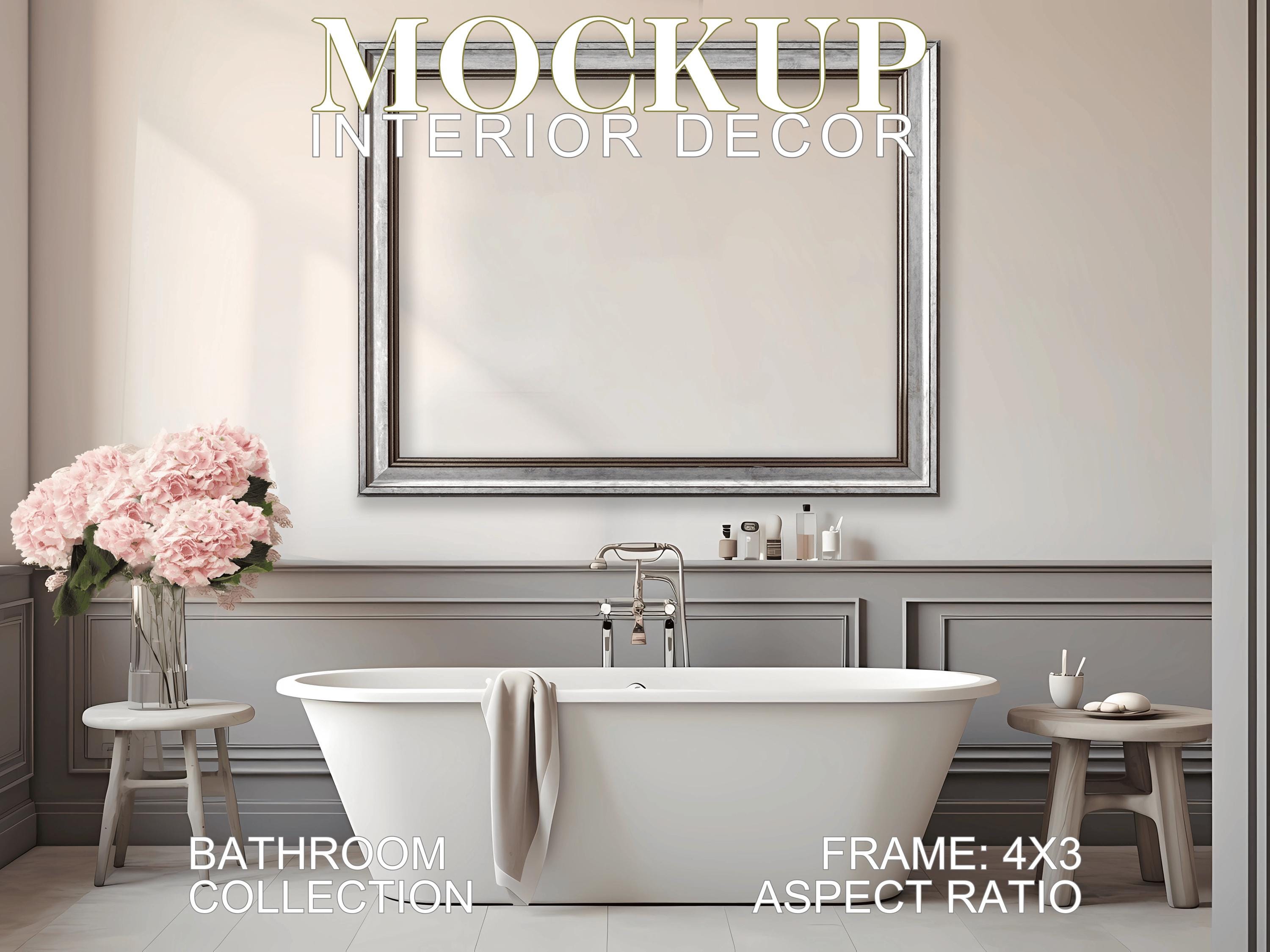 Rustic Bathroom Mockup, 4x3 Wall Frame Mockup, Horizontal Frame Mockup ...
