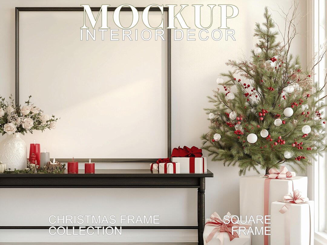 Square Frame With Christmas Tree Mockup, Festive Frame With Simple ...
