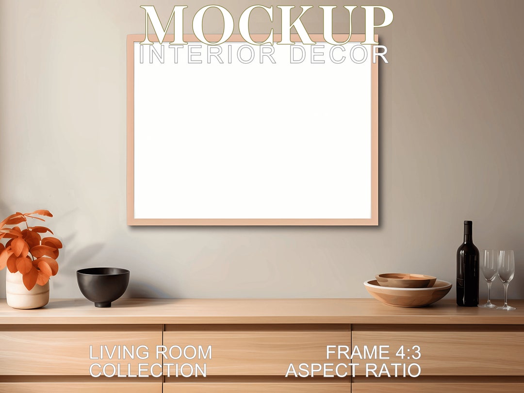 Boho Wood Frame Mockup: 4x3 Horizontal, Scandinavian Style (PSD JPG) - Etsy
