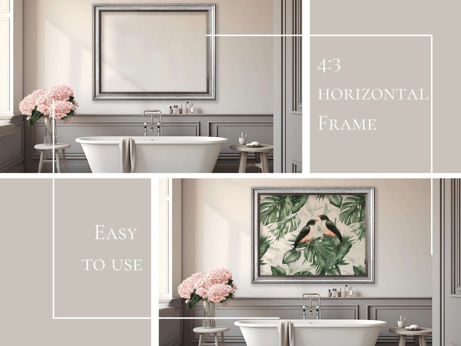 Rustic Bathroom Mockup, 4x3 Wall Frame Mockup, Horizontal Frame Mockup ...