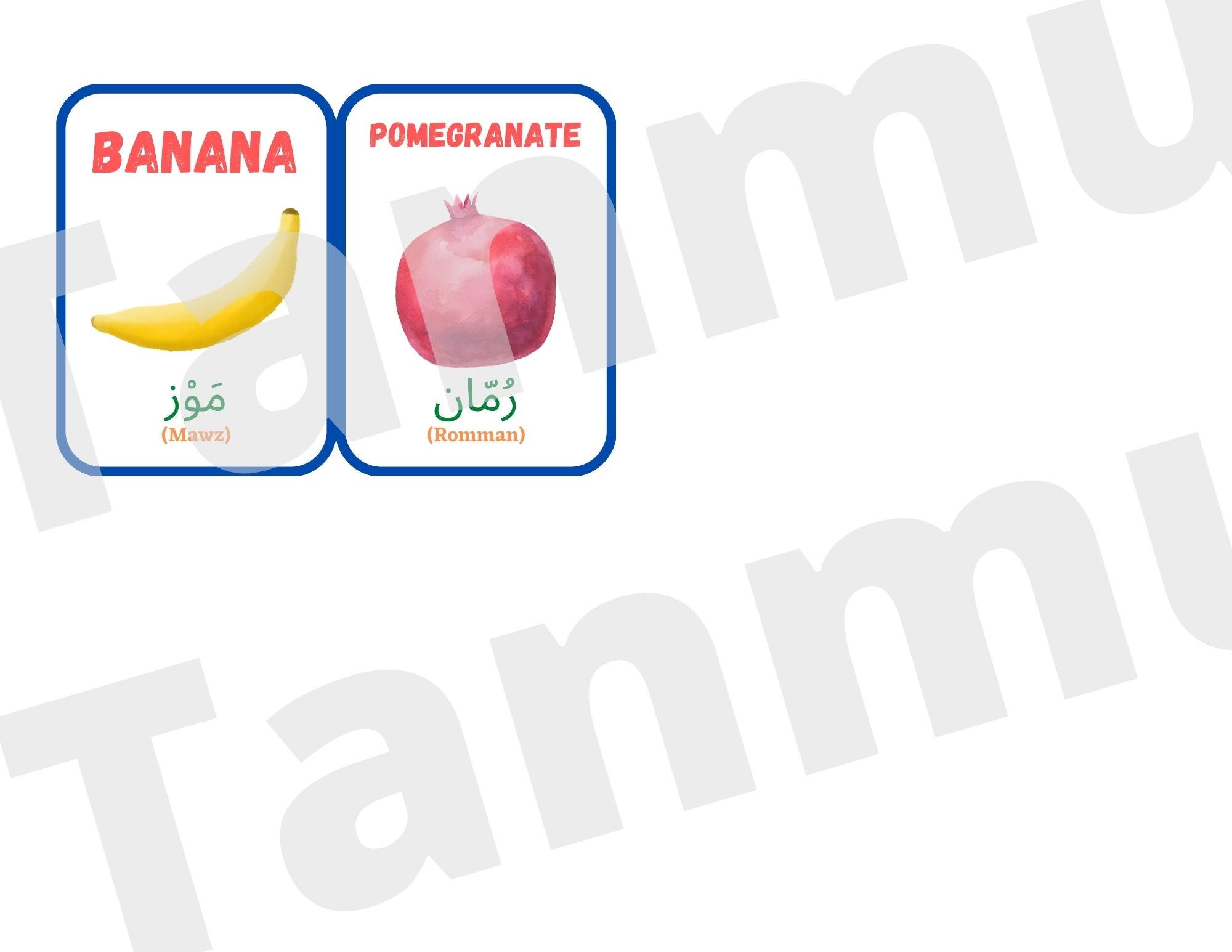 10 English Arabic Fruit Printable Flashcards - Etsy