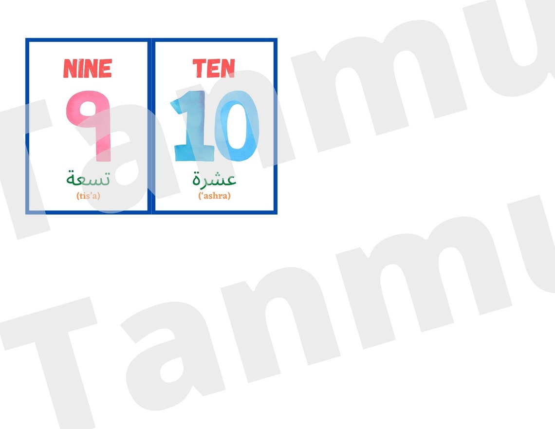 English Arabic 1-10 Numbers Colorful Flashcards - Printable - Learn ...