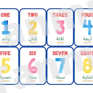 English Arabic 1-10 Numbers Colorful Flashcards - Printable - Learn ...