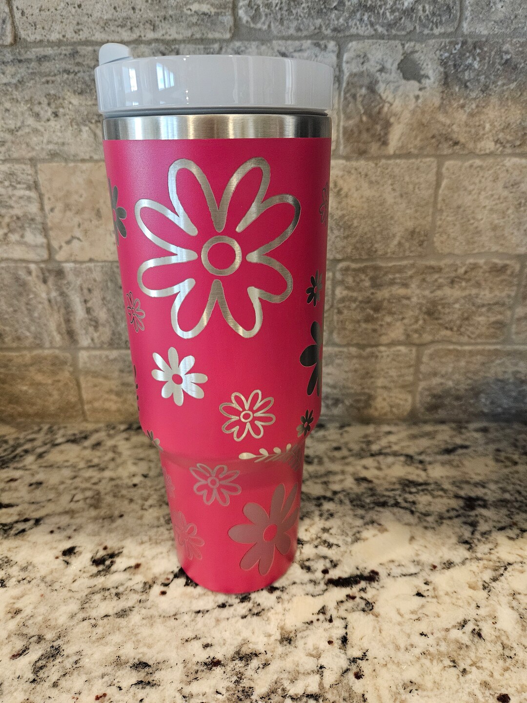 40oz Laser Daisy Floral Tumbler - Faux Stanley - Etsy