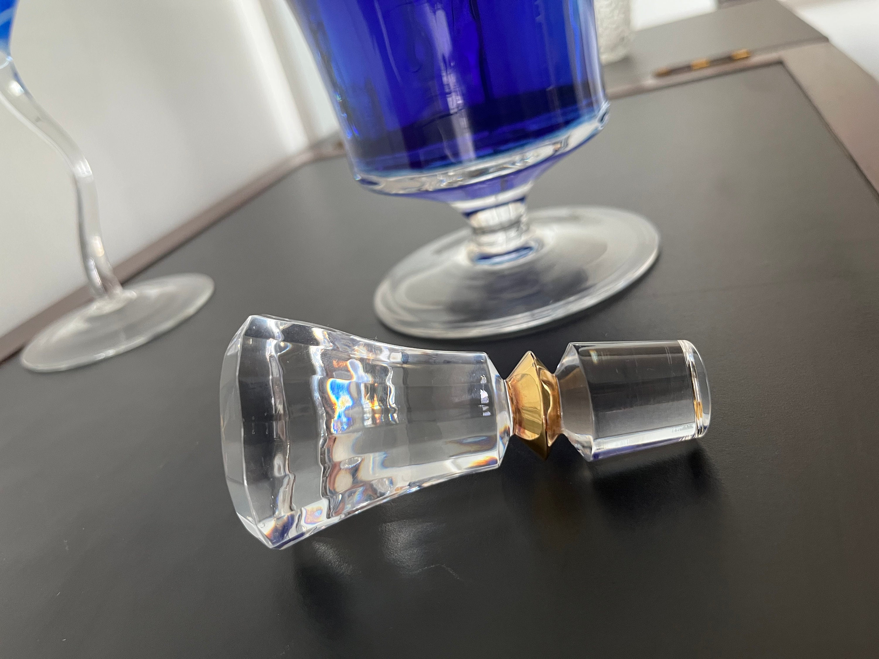 Vintage Glass Decanter Gold Rim Stopper - Etsy