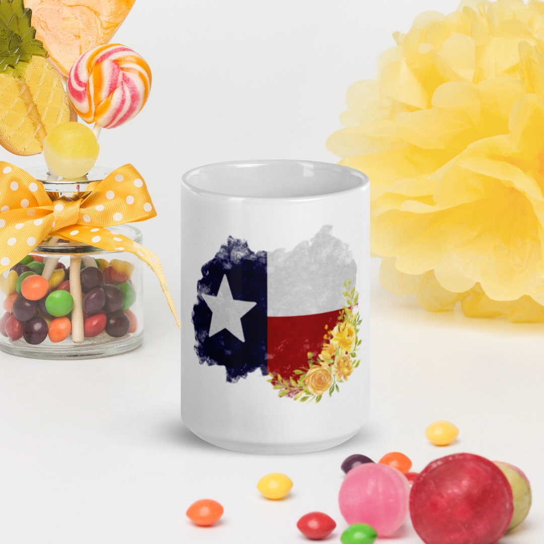 Texas Flag W/ Yellow Texas Rose Glossy Mug - Etsy